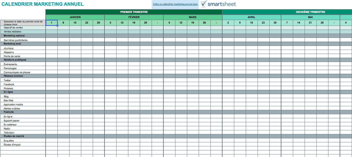 9 Modèles Excel Gratuits De Calendriers Marketing Smartsheet